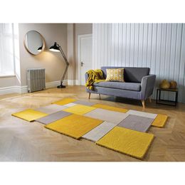 FLAIR RUGS Wollteppich &raquo;Abstract Collage, 100% Wolle&laquo; rechteckig 11 mm H&ouml;he Karo Design, Patchwork, modern, mehrfarbig, Wohnzimmer, Schlafzimmer gelb 