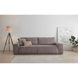Home Affaire 3-Sitzer &raquo;SHERWOOD Schlafsofa (257cm) Cord, Samtvelours, Vintage-Lederoptik&laquo; Schlaffunktion mit Bettkasten (ca. 136/200cm) beige 100% 