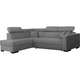 Home Affaire Ecksofa &raquo;Tulio L-Form&laquo; wahlweise mit Bettfunktion und Bettkasten, incl. 3 Zierkissen grau Struktur fein (100% Polyester);Struktur (100% 