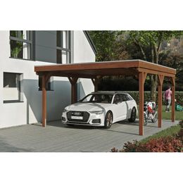Skan Holz Einzelcarport &raquo;Grunewald&laquo; Leimholz braun mit Aluminiumdach braun