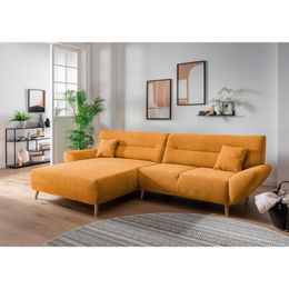 Home Affaire Ecksofa &raquo;Drago, elegant und zeitlos, komfortabel, Holzfu&szlig;, L-Form&laquo; frei im Raum stellbar, inkl. 2 Zierkissen gold 100% Polyester