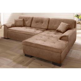 Home Affaire Ecksofa &raquo;Bergen zeitlos & elegant, Breite 267cm, L-Form&laquo; wahlweise mit Bettfunktion L-Form braun MELROSE /Struktur (100% Polyester);