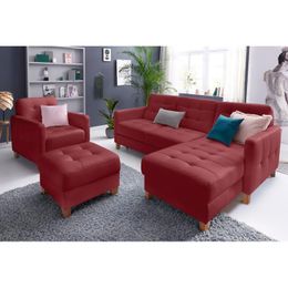 exxpo - sofa fashion Ecksofa &raquo;Elio, kompakt, bequem & zeitloses Design, Breite 217cm, L-Form&laquo; wahlweise mit Bettfunktion rot Luxus-Kunstleder;