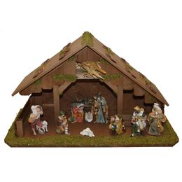Krippe &raquo;Krippenstall&laquo; mit 11 cm Poly-Figuren 11tlg. braun Holzwerkstoff