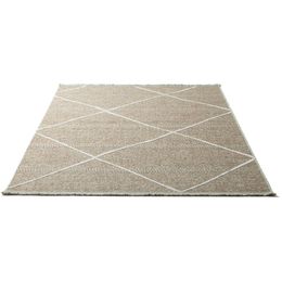 Sansibar Teppich &raquo;Braderup&laquo; rechteckig 2 mm H&ouml;he Flachgewebe, modernes Scandi Design, Motiv Rauten, mit Fransen beige Schurwolle