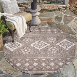 Carpet City Teppich &raquo;In-& Outdoorteppich Santorini 435, 3D-Effekt, Boho-Look&laquo; rund 5 mm H&ouml;he Wetterfest & UV-best&auml;ndig f&uuml;r Terrasse, Balkon, K&uuml;che, Flur braun 