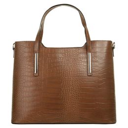 CLUTY Damen Henkeltasche echt Leder, Made in Italy braun