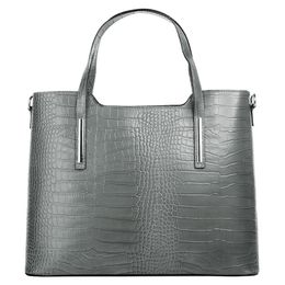 CLUTY Damen Henkeltasche echt Leder, Made in Italy grau