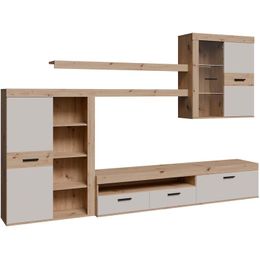 FORTE Wohnwand 5 Stk. tlg. beige Dekorfolie, Glas, Spanplatte