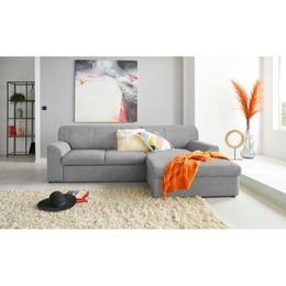 DOMO collection Ecksofa &raquo;Topper, elegant und zeitlos, kompaktes Stellma&szlig; 245/155cm, L-Form&laquo; mit Recamiere, wahlweise mit Schlaffunktion grau