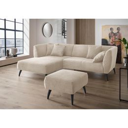 Home Affaire Ecksofa &raquo;Colori Polsterm&ouml;bel mit zeitlos eleganter R&uuml;ckenf&uuml;hrung. L-Form&laquo; Holzfu&szlig;farbe w&auml;hlbar, inkl. 4x Zierkissen beige 100% Polyester