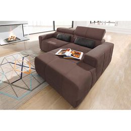 DOMO collection &raquo;Brandon, inkl. Kopfteilverstellung, B/T/H: 214/100/80 cm, L-Form&laquo; Mit Kopfteilverstellung, auch in Leder und Cord, L-Form braun