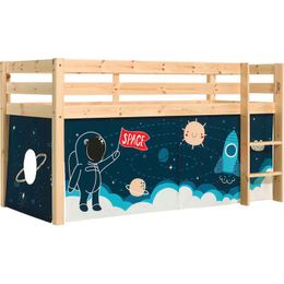 Vipack Spielbett &raquo;Pino, Kiefer massiv, mit Rolllattenrost u. Textil-Set, Made in Europe&laquo; B/H/T ca. 210x114x106cm, mit Leiter und Absturzschutz, verschiedene 