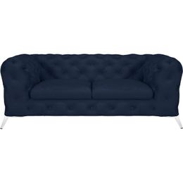 Home Affaire Chesterfield-Sofa &raquo;Amaury&laquo; aufw&auml;ndige Knopfheftung, moderne Chesterfield Optik, Fu&szlig;farbe w&auml;hlbar blau Struktur (100% Polyester9;Samtoptik