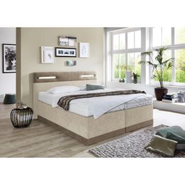 Westfalia Schlafkomfort Boxspringbett mit LED-Beleuchtung beige Bezug Obermatratze 100% Polyester, waschbar bis 60&deg;C;Bezug Unterbox und Kopfteil: Mikrofaservelours (100% 