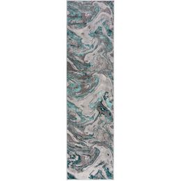 FLAIR RUGS L&auml;ufer &raquo;Marbled&laquo; rechteckig 12 mm H&ouml;he dezenter Glanz, mehrfarbig, modernes Marmor-Design, Teppichl&auml;ufer gr&uuml;n Kunstfaser