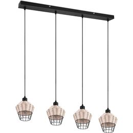 REALITY LEUCHTEN Pendelleuchte &raquo;Borka&laquo; E27 1 Stk. warmwei&szlig; - kaltwei&szlig; Boho H&auml;ngelampe aus Rattan 4-flammig exkl E27 max 40W h&ouml;henverstellbar beige