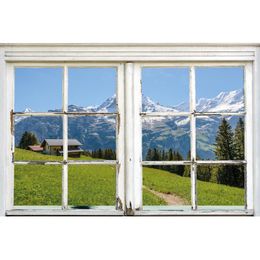 queence Leinwandbild &raquo;S&uuml;dtirol&laquo; Berge & Alpenbilder Bergh&uuml;tte Fensterblick Natur 1 Stk. tlg. Premium-Leinwandstoff gr&uuml;n Canvas, Holzrahmen