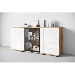 Home Affaire Sideboard &raquo;Caro, modernes Design mit Glaseins&auml;tzen, Breite 150 cm&laquo; 1 Stk. tlg. Grifflose Fronten mit Push-to-Open, h&ouml;henverstellbare 