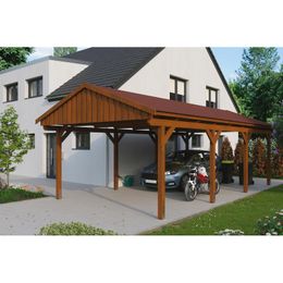 Skan Holz Einzelcarport &raquo;Fichtelberg&laquo; Massivholz braun mit roten Schindeln braun