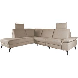 Alina Ecksofa inkl. Kopfst&uuml;tzen, wahlweise mit Relaxfunktion, Breite: 243 cm beige Struktur GBA (100% Polyester)