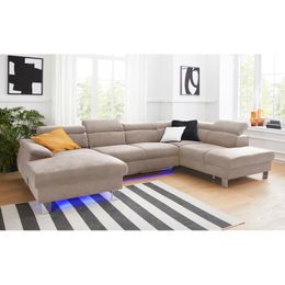 COTTA Wohnlandschaft &raquo;Komaris U-Form, B: 320 cm&laquo; mit Kopfteilverstellung, optional Bettfunktion, Bettkasten & Licht beige Microfaser PRIMABELLE (100% 