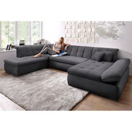 DOMO collection Wohnlandschaft &raquo;NMoric im XXL-Format, B/T/H: 353/216/80 cm, incl. Zierkissen U-Form&laquo; wahlweise mit Bettfunktion und 