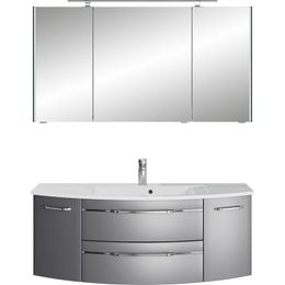 Badm&ouml;bel-Set &raquo;Serie 7045 2-teilig Mineralmarmor-Waschtisch mit LED-Spiegelschrank&laquo; Set, 2 Stk. tlg. grau Spanplatte