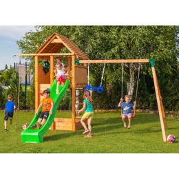 Fungoo Spielturm &raquo;FORTRESS Move+&laquo; mit Schaukel & Rutsche, Kletterwand, FSC - sch&uuml;tzt Wald braun Holz, Metall, Polyethylen