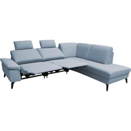 Alina Ecksofa inkl. Kopfst&uuml;tzen, wahlweise mit Relaxfunktion, Breite: 243 cm blau Struktur GBA (100% Polyester)
