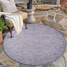 Carpet City Outdoorteppich &raquo;PALM3073&laquo; rund 5 mm H&ouml;he Wetterfest & UV-best&auml;ndig, f&uuml;r Balkon, Terrasse, K&uuml;che, flach gewebt blau Polypropylen