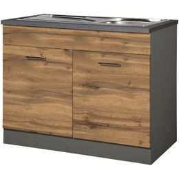 KOCHSTATION Sp&uuml;lenschrank &raquo;KS-Trier&laquo; Breite 100 cm, inklusive Einbausp&uuml;le grau Holzwerkstoff, MDF