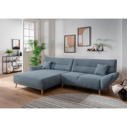 Home Affaire Ecksofa &raquo;Drago, elegant und zeitlos, komfortabel, Holzfu&szlig;, L-Form&laquo; frei im Raum stellbar, inkl. 2 Zierkissen blau 100% Polyester