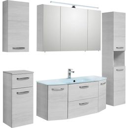 Badm&ouml;bel-Set &raquo;Quickset 936 5-teilig, mit Glaswaschbecken und LED-Spiegelschrank&laquo; Set, 5 Stk. tlg. wei&szlig; Holzwerkstoff