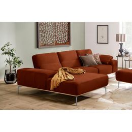W.Schillig Ecksofa &raquo;run, Designsofa, bequem, L-Form&laquo; mit elegantem Holzsockel, F&uuml;&szlig;e in Chrom gl&auml;nzend, Breite 299 cm orange Longlife Xtra-Leder Z73: 