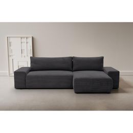 WERK2 Ecksofa &raquo;Amsterdam, zeitlos und elegant, Breite 300cm, L-Form&laquo; Design Ecksofa mit hohem Komfort, Schlaffunktion & Bettkasten grau 90% Polyester,