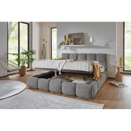 ATLANTIC HOME COLLECTION Polsterbett &raquo;"Jane" mit gro&szlig;en Stauraum&laquo; luxurious gepolstertes Kopfteil und Rahmen, Bezug mit Boucl&eacute;charakter grau 100% PES