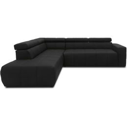 DOMO collection Ecksofa &raquo;Brandon L-Form, auch in Leder&laquo; inklusive Kopfteilverstellung, wahlweise mit Sitztiefenverstellung schwarz Luxus-Kunstleder;