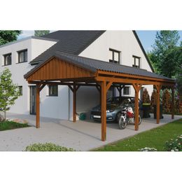Skan Holz Einzelcarport &raquo;Fichtelberg&laquo; Leimholz braun mit Dachlattung braun