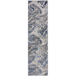 FLAIR RUGS L&auml;ufer &raquo;Marbled&laquo; rechteckig 12 mm H&ouml;he dezenter Glanz, mehrfarbig, modernes Marmor-Design, Teppichl&auml;ufer blau Kunstfaser