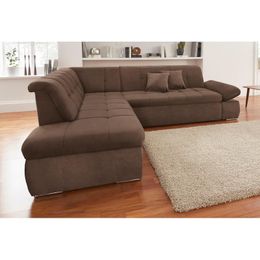 DOMO collection Ecksofa &raquo;NMoric incl. Zierkissen B/T/H: 273/216/80 cm L-Form&laquo; Ottomanen-Abschluss, wahlweise mit Bettfunktion und Armlehnverstellung 