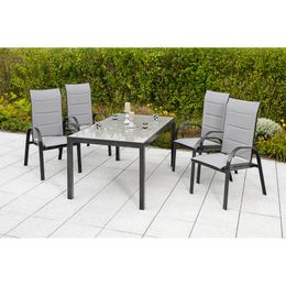 Merxx Garten-Essgruppe &raquo;Marini&laquo; 5 Stk. tlg. 4 Klappsessel mit Gartentisch grau Aluminium, Polyester