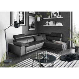 3C Candy Ecksofa &raquo;Greve modern und bequem, inkl. manueller Kopfteilverstellung, L-Form&laquo; wahlweise mit motorischem Sitzvorzug schwarz 100% Leder