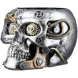 Gilde &Uuml;bertopf &raquo;&Uuml;bertopf Totensch&auml;del Steampunk Skull planter silberfarben H. 14 cm&laquo; silber Kunststoff