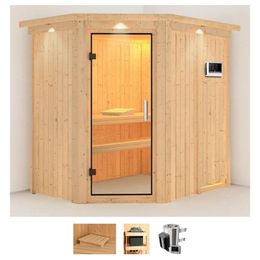 Karibu Sauna &raquo;Swantje&laquo; Set, Ofen 3,6 kW externe Strg.easy beige