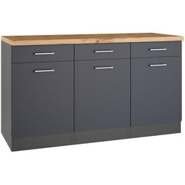 KOCHSTATION Unterschrank &raquo;KS-Milan&laquo; Unterschrank 150 cm, matte oder hochgl&auml;nzende Fronten grau Spanplatte