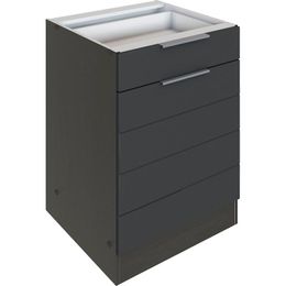 KOCHSTATION Unterschrank &raquo;KS-Luhe&laquo; 60 cm breit, hochwertige MDF-Fronten mit waagerechter Lisene grau MDF