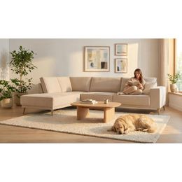 OTTO home Ecksofa &raquo;Oland Skandi, weicher Chenille-Stoff&laquo; L-Form, 289 cm, Wellenunterfederung, Skandi-Design, Massivholzf&uuml;&szlig;e 100% Polyester