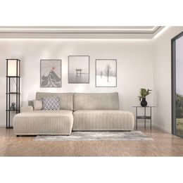 Trendmanufaktur Ecksofa &raquo;Fordon II, Schlafsofa mit Bettkasten, Couch in L-Form, Breite 250 cm&laquo; in Cordstoff HYPER, cream, Armlehne links beige 92% 