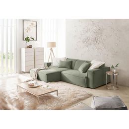 3C Candy Ecksofa &raquo;Matteo in elegant, kubischer Formensprache, bequem, L-Form&laquo; mit auff&auml;lliger Kedernaht, Feincord-Bezug, Lounge-Charakter gr&uuml;n 95% 